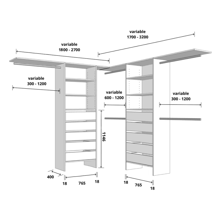 Walk-In Wardrobe Kitset with 10 Soft Close Drawers - Aspiring 800