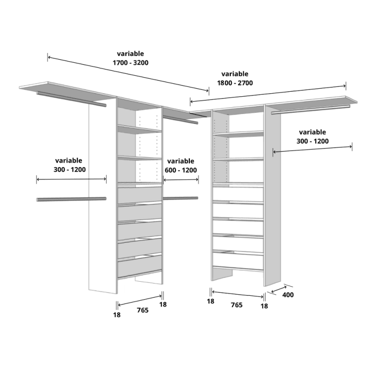 Walk-In Wardrobe Kitset with 10 Soft Close Drawers - Aspiring 800